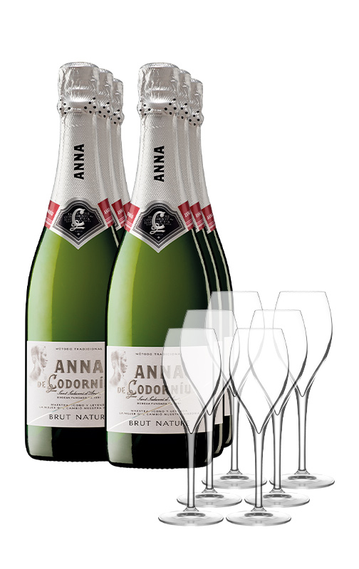 Comprar Pack Anna de Codorníu Brut Nature (x6) con 6 Copas | Bodeboca