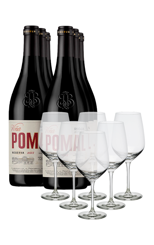Comprar Pack Viña Pomal Reserva 2017 (x6) con 6 Copas | Bodeboca